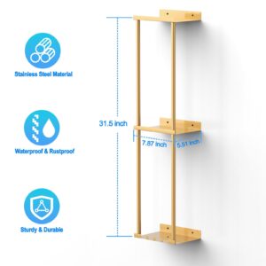 Liuoud Towel Rack for Bathroom, Wall Mounted Bath Towel Holder Storage Organizer for Rolled Towels, Vertical Towel Rack with Shelf Can Holds Up 6 Large Bath Towel, Gold