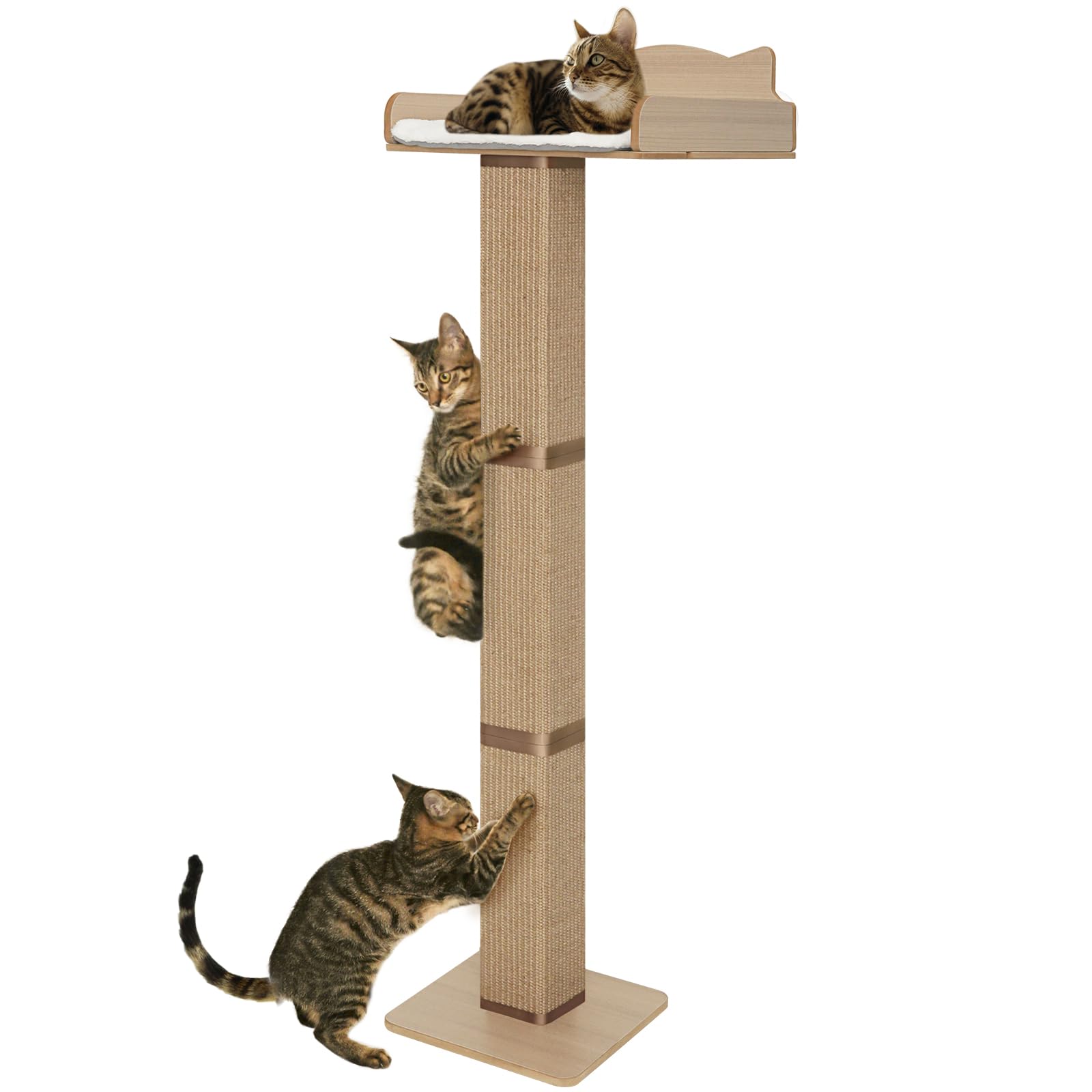 Cat Window Perch with Scratching Post, Cat Hammock for Window with 2 Suction Cups, Sisal Tall Cat Scratching Post with Large Perch, Cat Window Bed with Fuffy Cushion, Jute