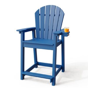 otsun tall adirondack chair, patio chairs with cup holder, hdpe weather resistant balcony chairs, outdoor chairs for garden, backyard, poolside, capacity 400lbs - navy blue