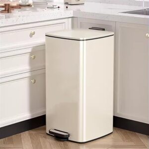 YUJUNDZSW Waste Bin 20/30 Liter Brushed Stainless Steel Trash Can, Square Pedal Recycle Bin with Lid and Inner Buckets, Hands-Free Steel Step Garbage Can for Home Office Rub(Gold,30L)