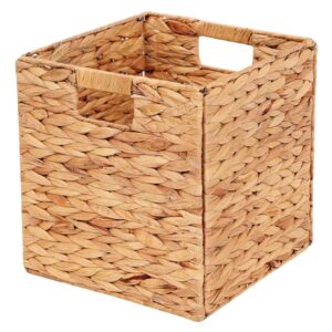 peosaard wicker storage cubes, 12x12x12 inch water hyacinth storage baskets, handwoven foldable square baskets with handle, wicker cube baskets for organizing