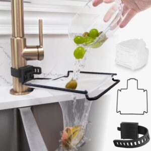 homponent kitchen sink drain basket food catcher, clog-free, mess-free drain strainer basket. comes with 50 pcs disposal filtering mesh bags for kitchen food leftover.