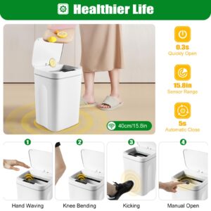 EurHomePlus 4.23 Gal Automatic Trash Can, Touchless Trash Can with Motion Sensor, Electric White Garbage Bin with LED Lighting, for Bedroom, Bathroom, Kitchen