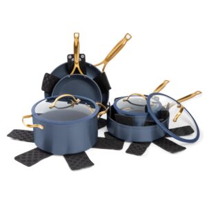 thyme & table non-stick 12-piece signature cookware set - blue