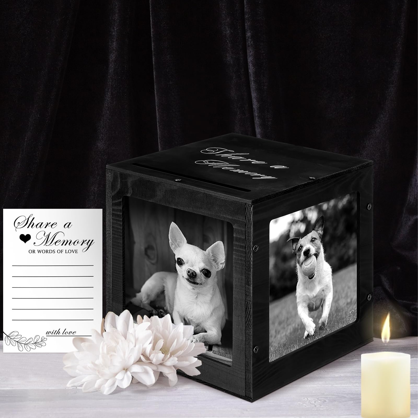 CroBlissful 50 Pcs Share a Memory Cards for Collections of Life, Memory Wooden Photo Box Cards Box with Photo Frame for Guest Funerals Memorial Service Farewell Party Supplies