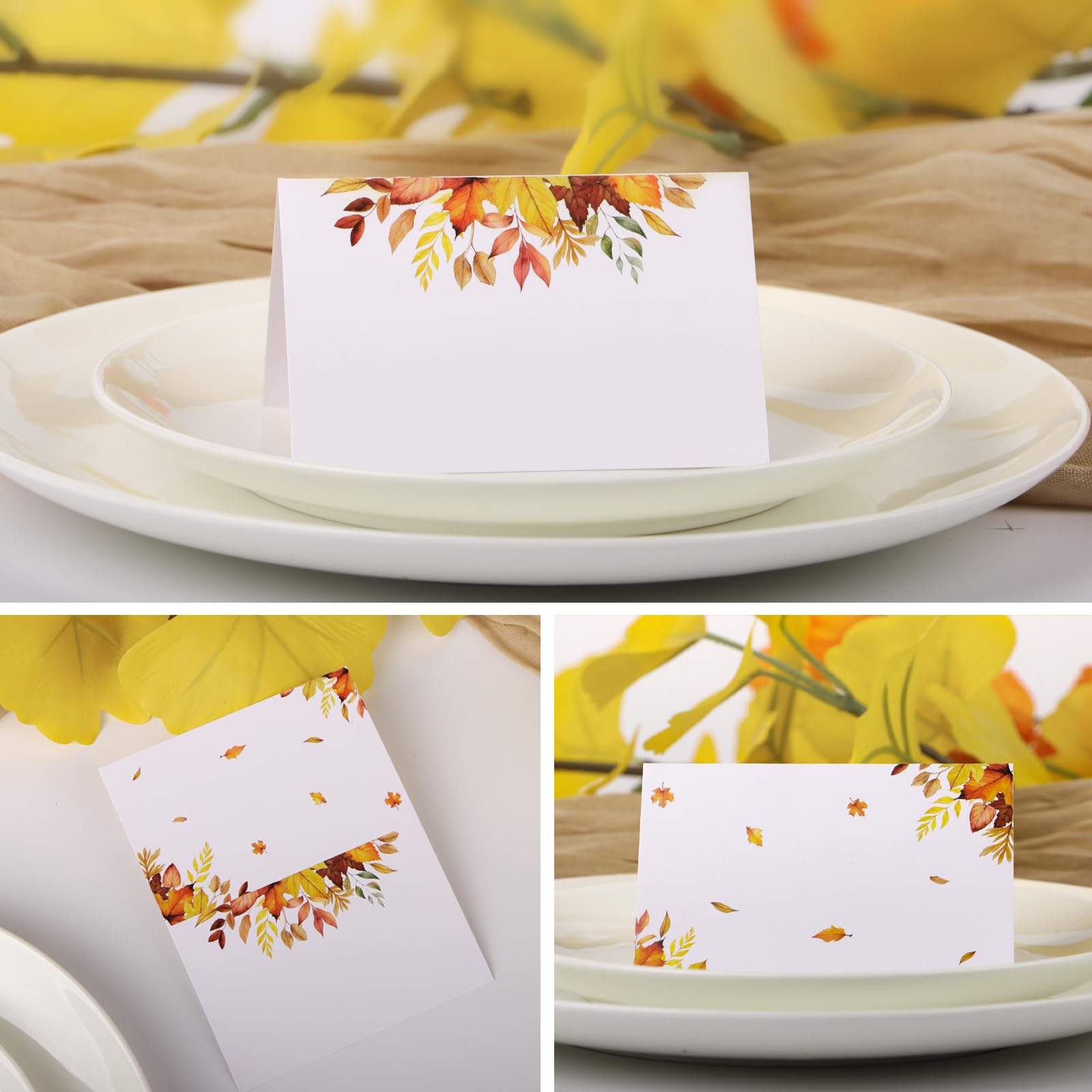 50pcs Fall Place Cards for Table Setting Fall Leaf Tented Foldable Name Table Place Cards for Wedding Thanksgiving Baby Shower Birthday Party (Fall Leaf)