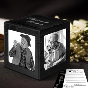 CroBlissful 50 Pcs Share a Memory Cards for Collections of Life, Memory Wooden Photo Box Cards Box with Photo Frame for Guest Funerals Memorial Service Farewell Party Supplies