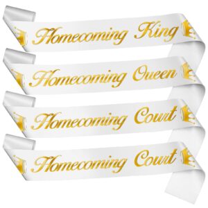 huquary 8 pcs homecoming court homecoming king and queen sashes set school dance satin sash white with gold print prom sash for graduation party accessories(white, gold)