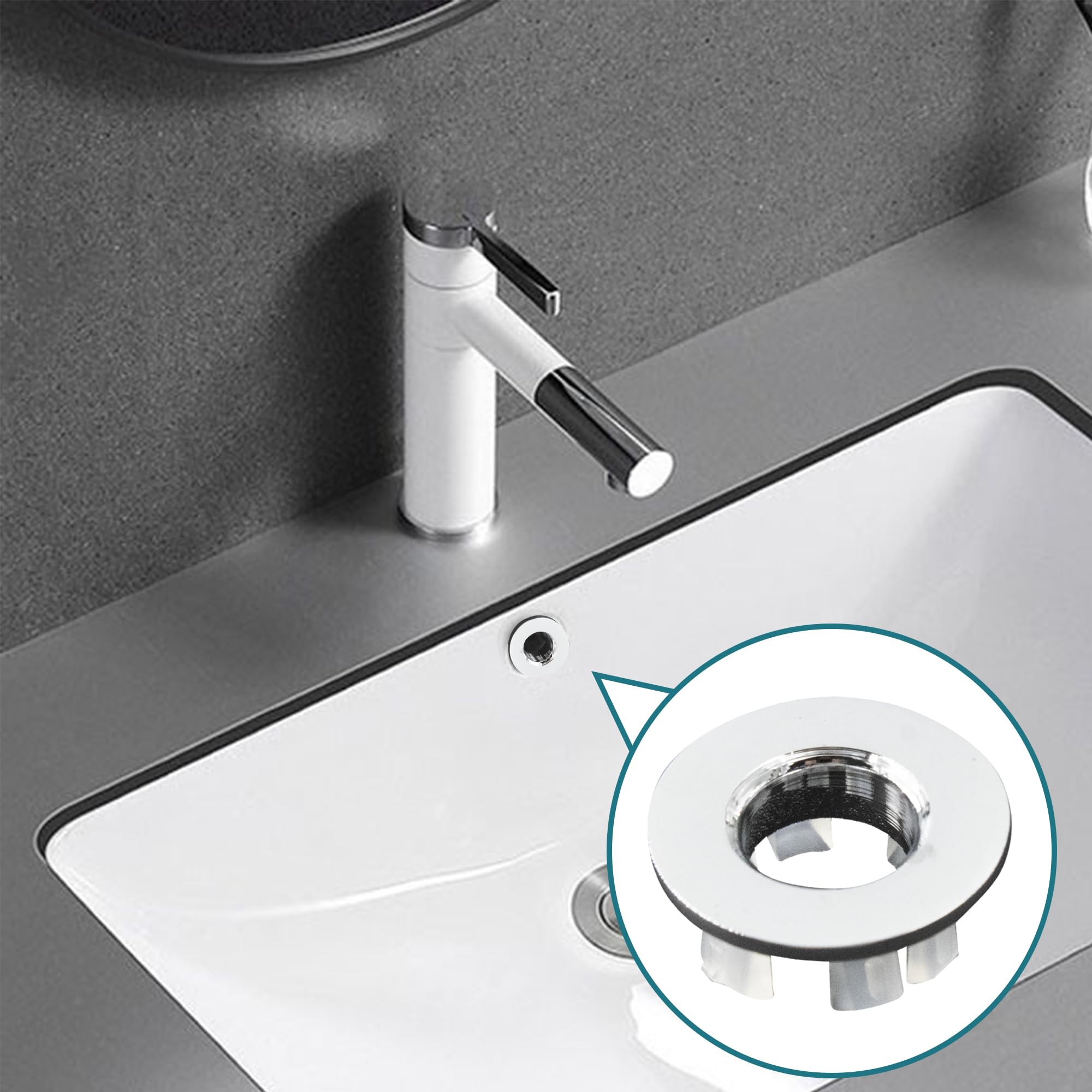 Adyoney 8pcs Silver Sink Overflow Ring, Sink Round Hole Trim Overflow Hole Insert in Round Trim Cap for 23-25mm/0.91-0.98inch Hole Diameter Replacement for Sink, Bathroom, Kitchen