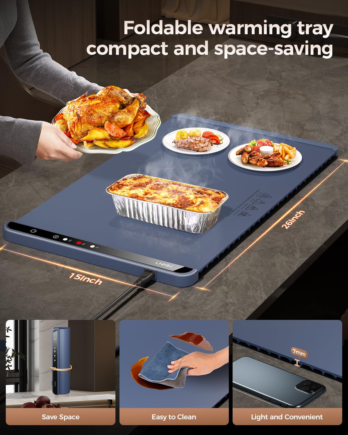 LNNIW Warming Mat for Food,Food Warming Mat,Electric Warming Tray for Buffets Party and Home Daily Use,Heating Fastly in 10s,Portable Design,Timed Function for Your Family.