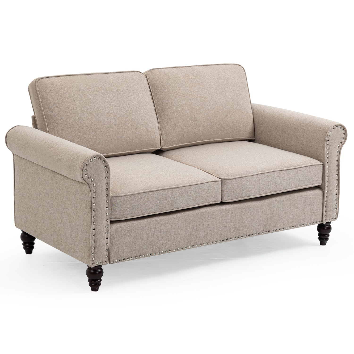 Loveseat Sofa 54" Small Couch, Mid Century Modern Linen Fabric 2-Seat Sofa Couch Love Seat for Living Room, Bedroom, Office and Small Spaces, Solid Wood Frame, Light Beige