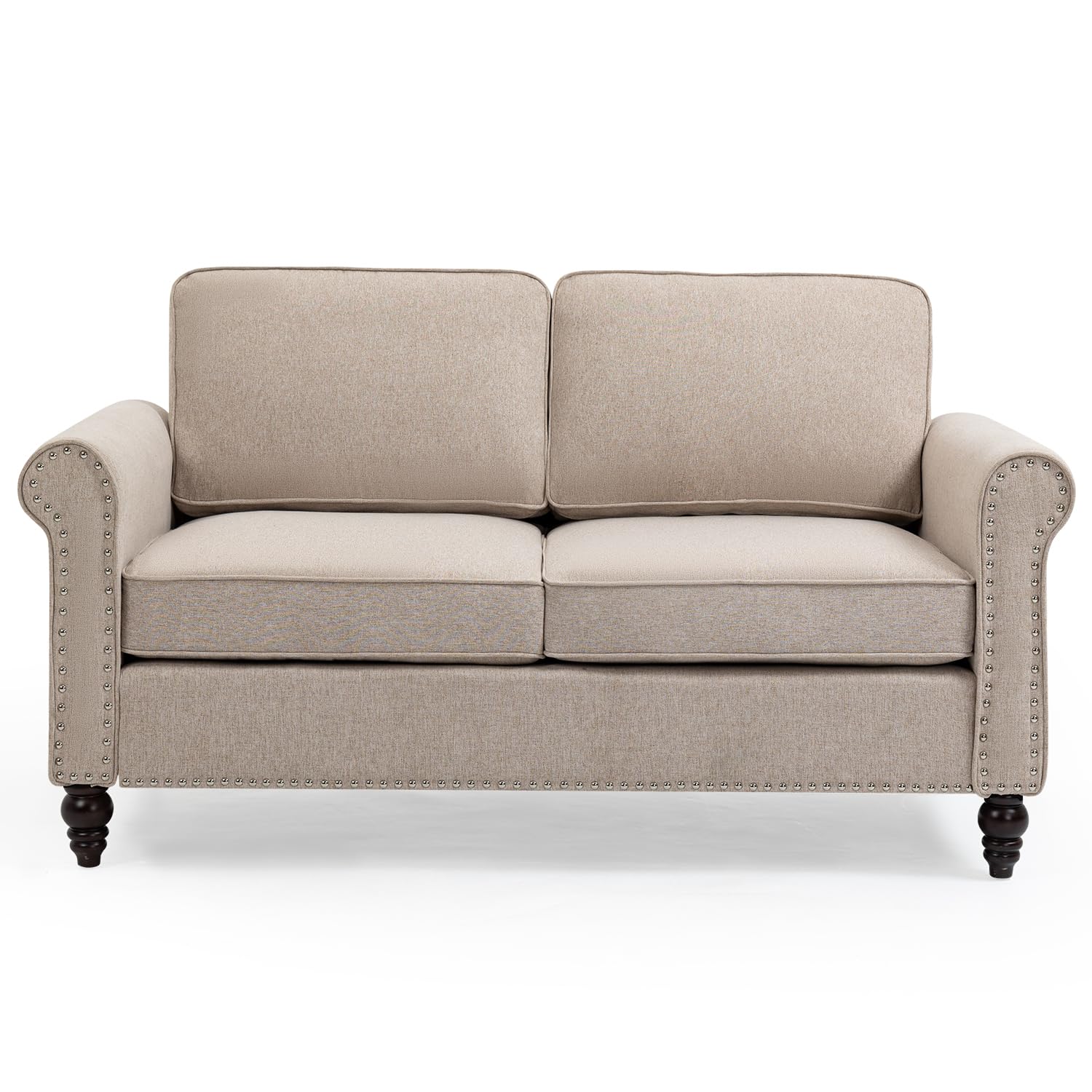 Loveseat Sofa 54" Small Couch, Mid Century Modern Linen Fabric 2-Seat Sofa Couch Love Seat for Living Room, Bedroom, Office and Small Spaces, Solid Wood Frame, Light Beige