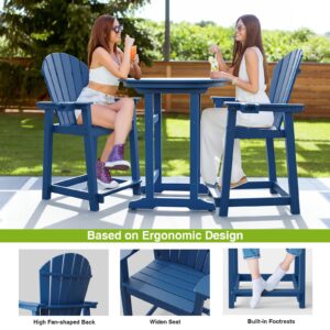 OTSUN Tall Adirondack Chair, Patio Chairs with Cup Holder, HDPE Weather Resistant Balcony Chairs, Outdoor Chairs for Garden, Backyard, Poolside, Capacity 400LBS - Navy Blue