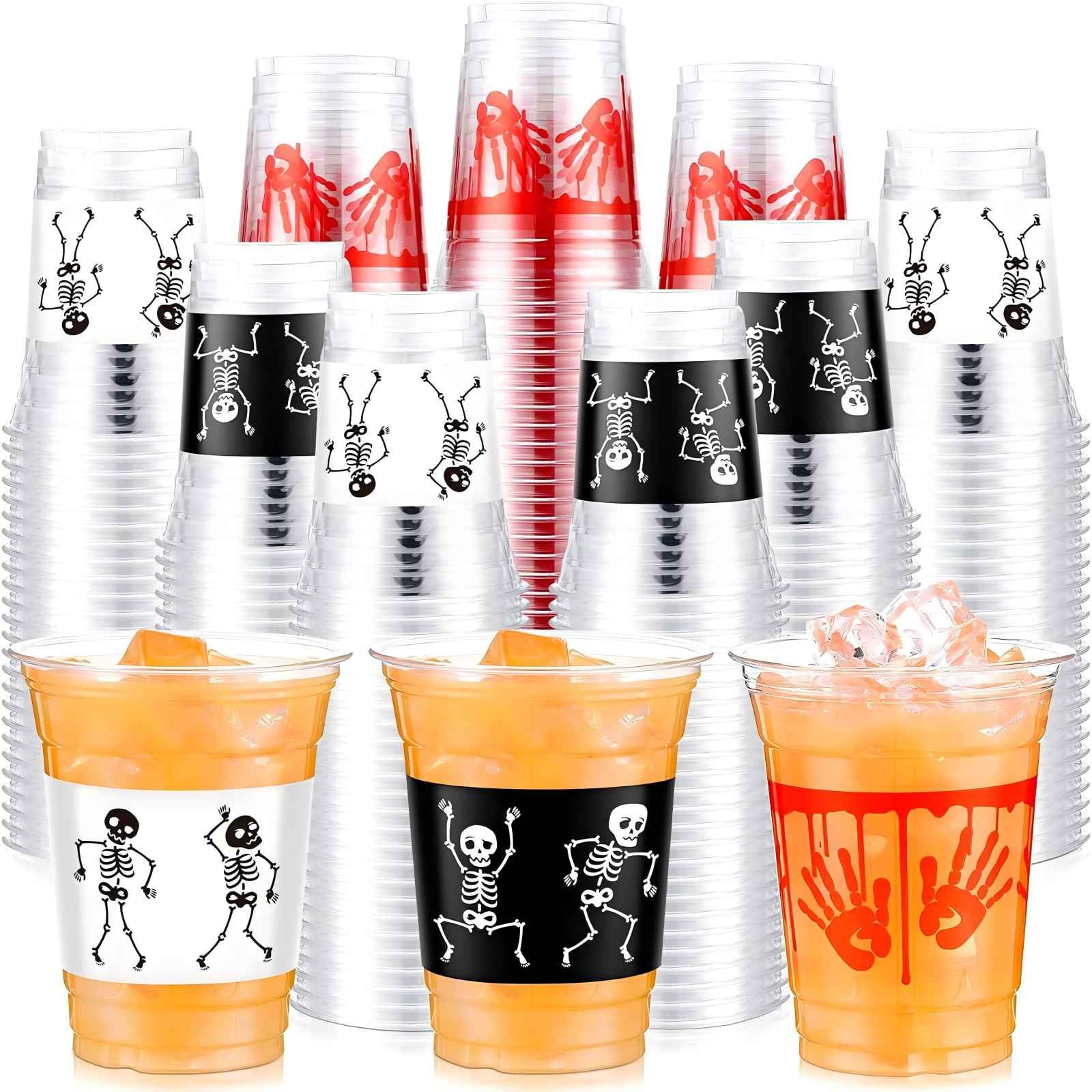 Sliner Halloween Party Plastic Cups 12 oz Halloween Disposable Cups Blood Splattered Skeleton Printed Design Halloween Cups for Halloween Party Favors Soda Juice Drinking Punch Party (30 Pcs)