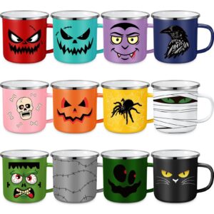 zhehao 12 pcs halloween coffee mugs bulk for women men 12 oz enamel coffee mugs inspirational motivational gift for teacher coworker christmas halloween party decor