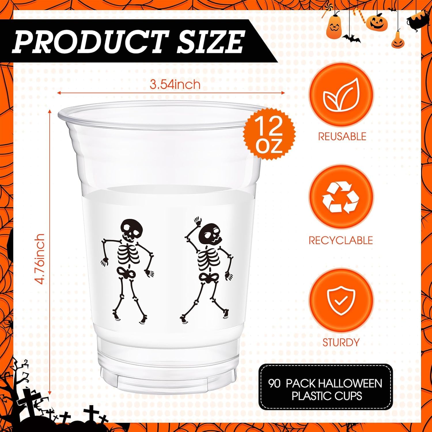 Sliner Halloween Party Plastic Cups 12 oz Halloween Disposable Cups Blood Splattered Skeleton Printed Design Halloween Cups for Halloween Party Favors Soda Juice Drinking Punch Party (30 Pcs)