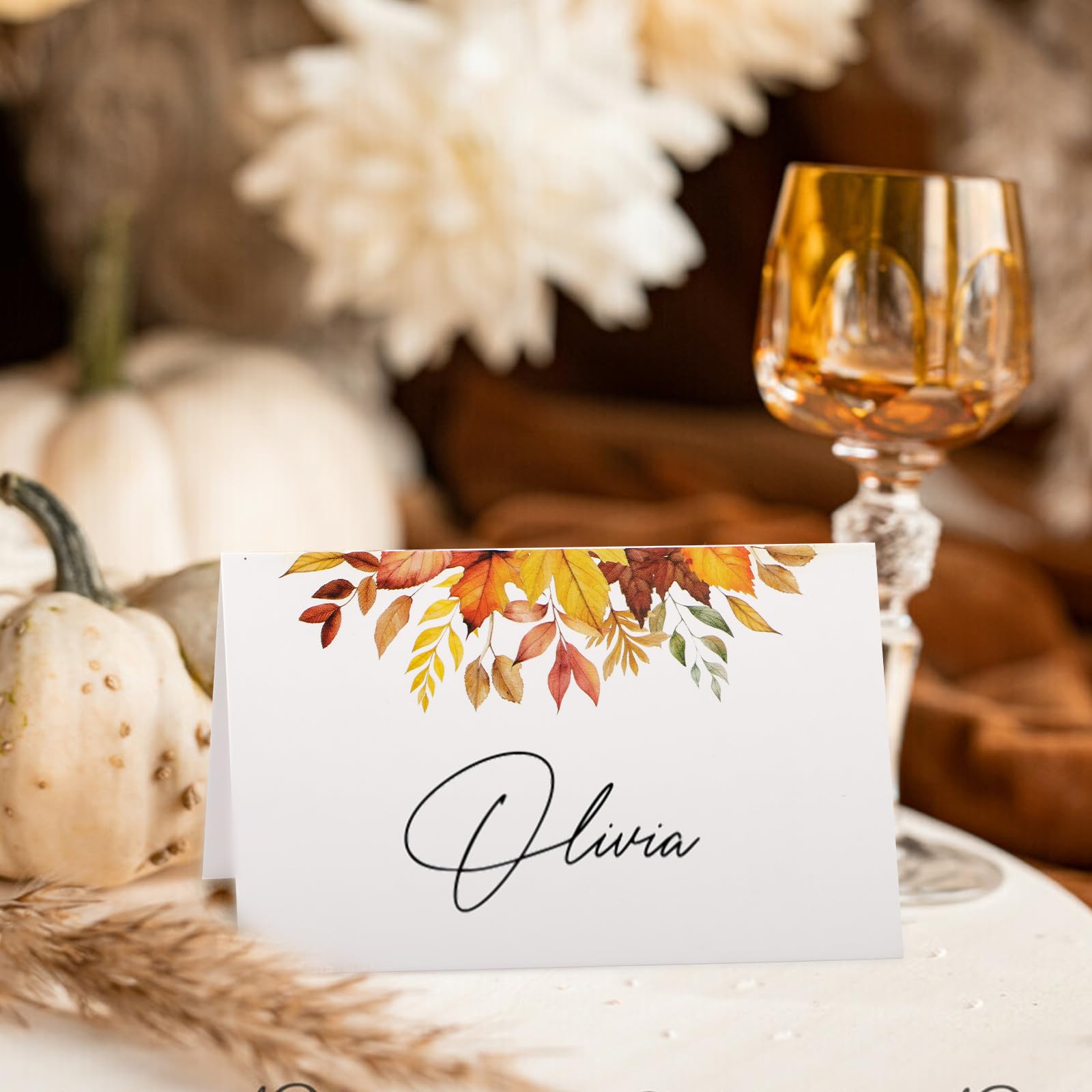 50pcs Fall Place Cards for Table Setting Fall Leaf Tented Foldable Name Table Place Cards for Wedding Thanksgiving Baby Shower Birthday Party (Fall Leaf)