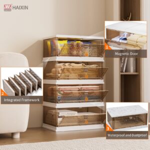 HAIXIN Plastic Folding Storage Bins, Stackable Storage Drawer with Magnetic Diamond Door, Closet Organizers and Storage for Bedroom Sturdy Easy Assembly Brown, 34.76Gal(20.7" L x 13.7" W x 35.1"H)