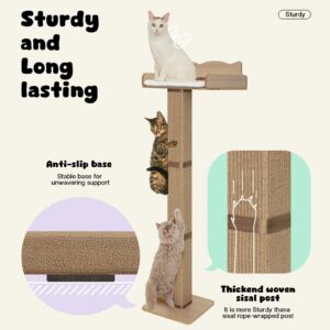 Cat Window Perch with Scratching Post, Cat Hammock for Window with 2 Suction Cups, Sisal Tall Cat Scratching Post with Large Perch, Cat Window Bed with Fuffy Cushion, Jute