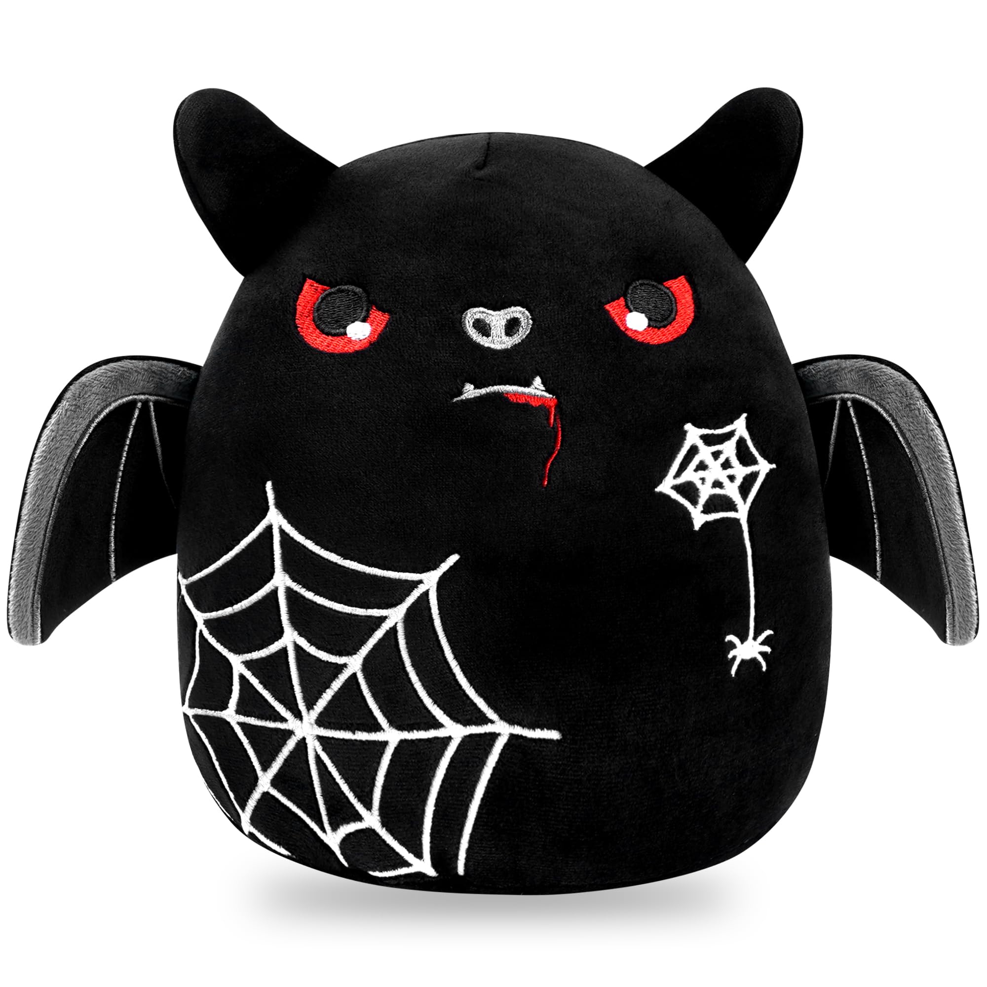 Halloween Stuffed Animal Plush Toy - 7.8 Inch Spider Web Black Bat Plush Pillow Soft, Cute Stuff Animals Plushies Toys Gift for Kids Girls Boys, Halloween Party Decorations, Birthday Christmas