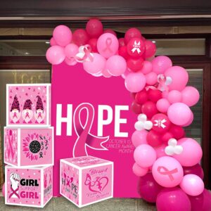 Breast Cancer Awareness Balloon Boxes Decorations - 4 Pcs Breast Cancer Awareness Party Decorations for Pink Ribbon Hope Theme Party Decorations Supplies