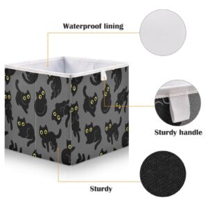 Takiito Black Cats Storage Cube with Handles, Foldable Fabric Storage Bin Foldable for Closet Shelf, 11x11x11 in