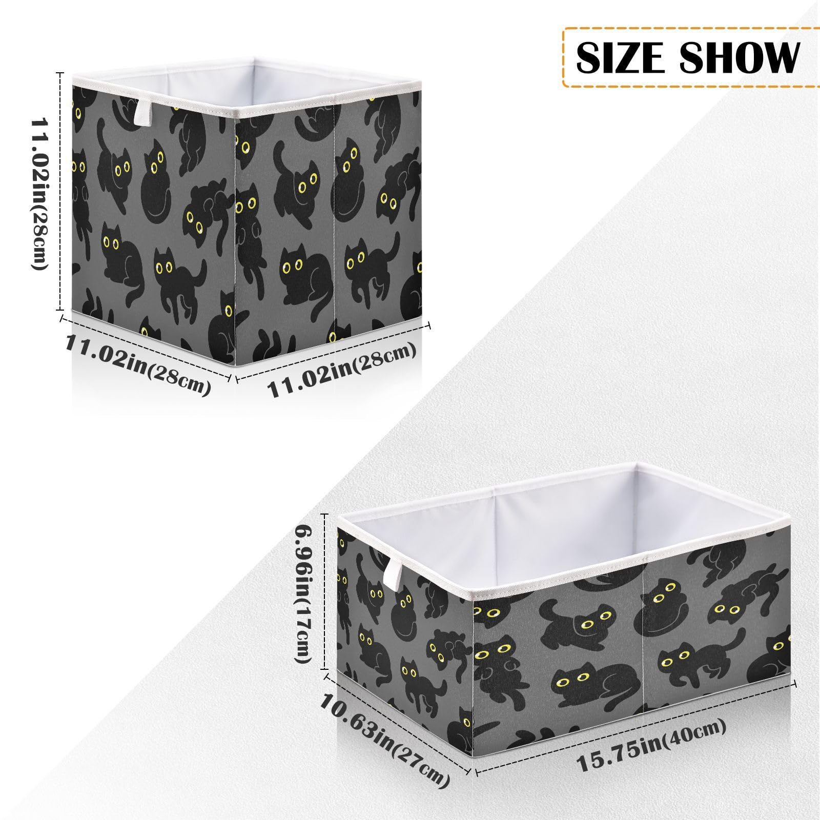 Takiito Black Cats Storage Cube with Handles, Foldable Fabric Storage Bin Foldable for Closet Shelf, 11x11x11 in