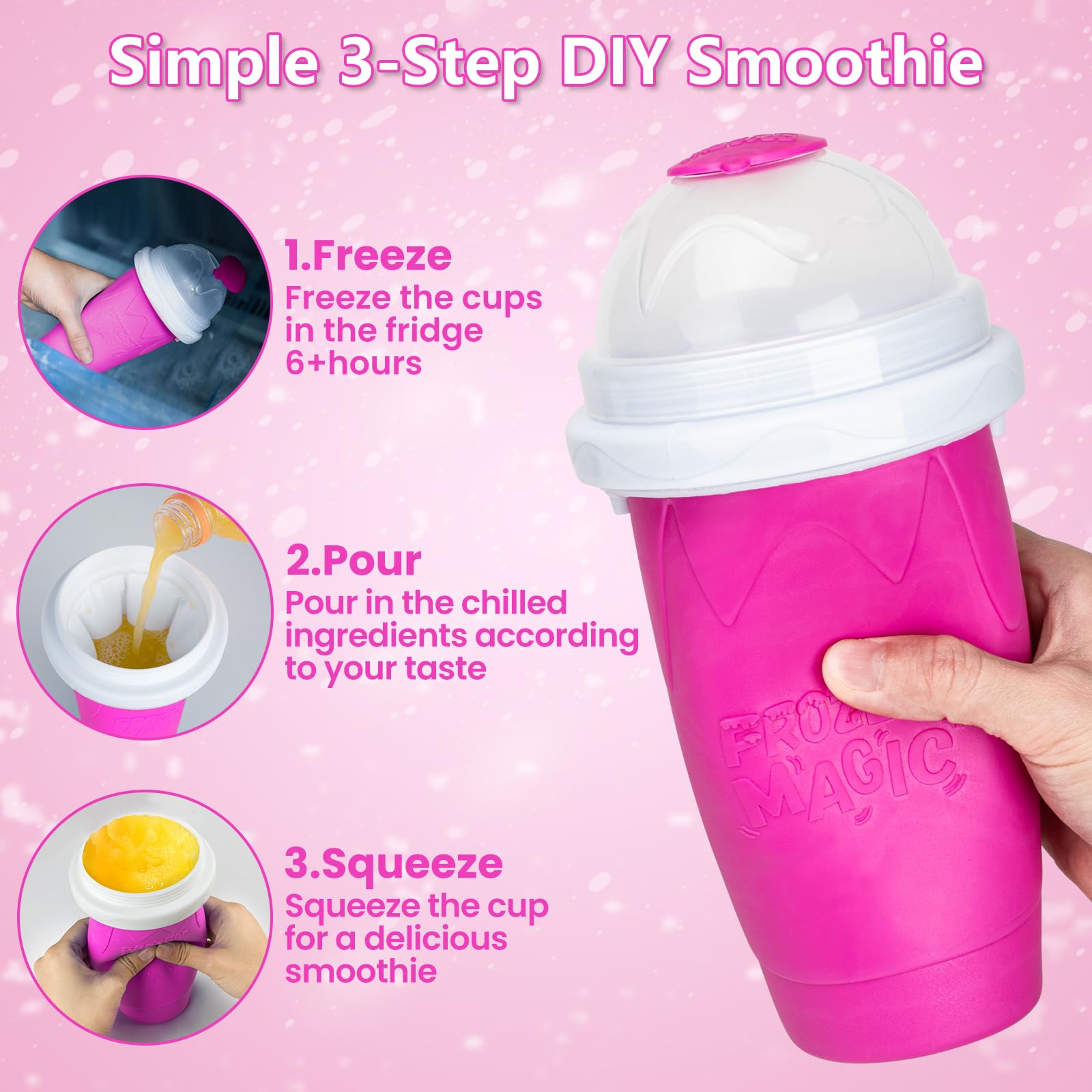 Slushy Maker Cup 2 Pack, DIY Magic Quick Frozen Slushie Cup, Cooling Cup, Slushy Cup, Cool Stuff, Double Layer Portable Smoothie Squeeze Cup for Juices, Milk and Ice Cream Make