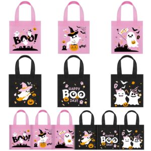 yoojahow 24pcs halloween tote bags halloween black and pink boo theme goodie bags trick or treat bag with handles nonwoven reusable candy gift bags for halloween birthday baby shower party favor