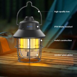 JINIU Rechargeable LED Camping Lantern, Mini Retro Camping Lights, 1000LM, Portable Waterproof 3 Light Modes (2700-6500K) Stepless Dimming Brightness, Hanging Tent Light for Camping, Power Outages