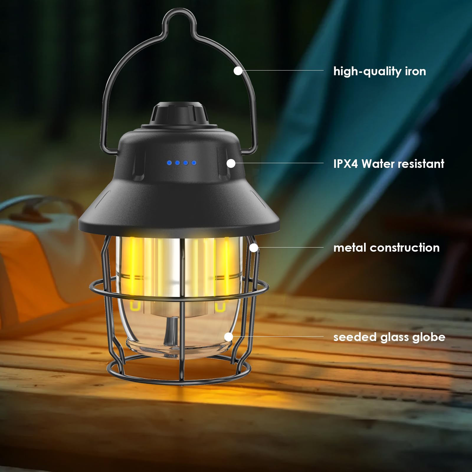 JINIU Rechargeable LED Camping Lantern, Mini Retro Camping Lights, 1000LM, Portable Waterproof 3 Light Modes (2700-6500K) Stepless Dimming Brightness, Hanging Tent Light for Camping, Power Outages