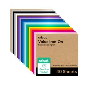 cricut® value iron-on, rainbow sampler - 12 in x 12 in (40 ct)- htv heat transfer vinyl