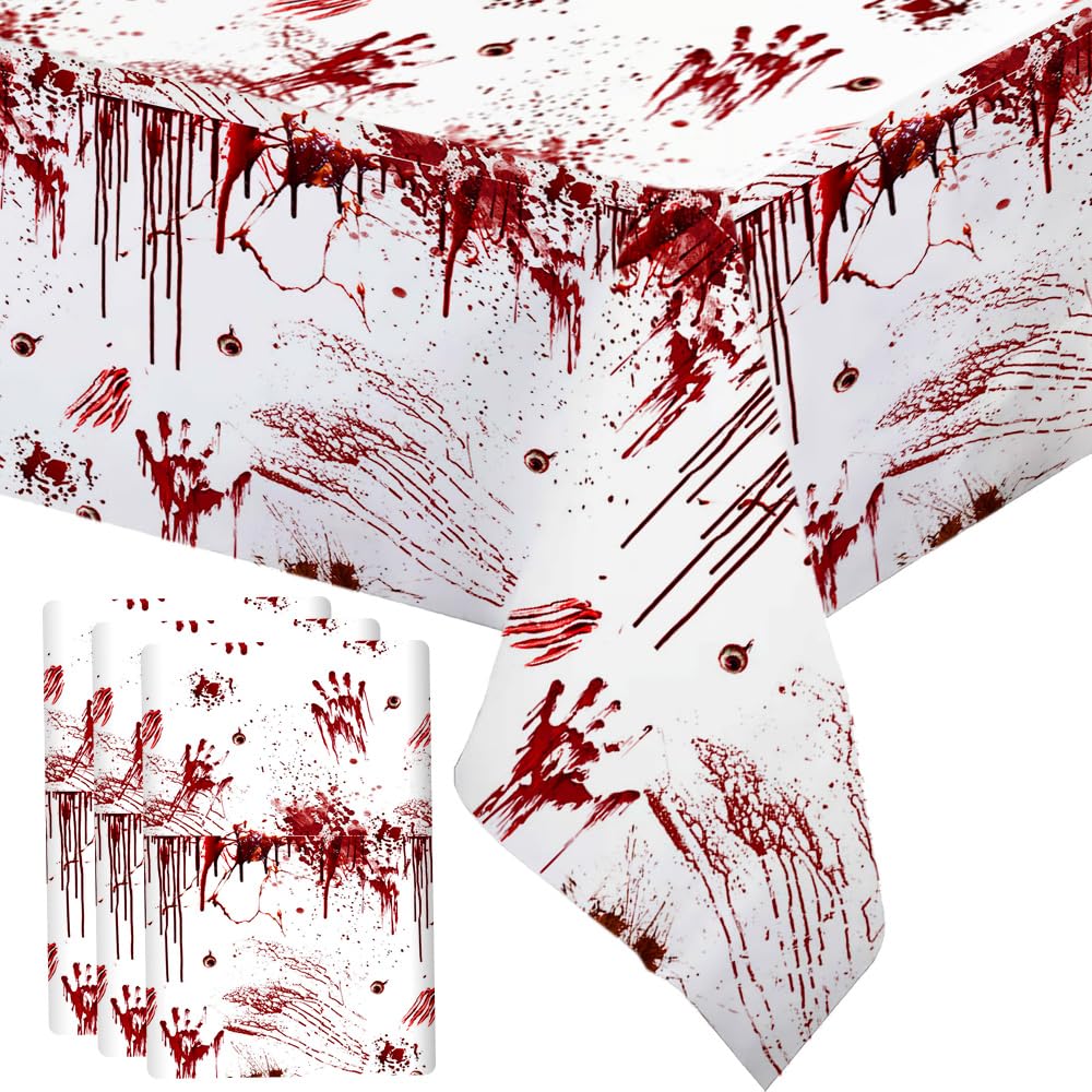 MEHOFOND Halloween Bloody Handprint Party Tablecloth Horror Theme Tablecloth Have a Killer Birthday Table Cover Decorations for Halloween Birthday Party Supplies Favors 54x108in