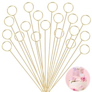 20pcs flower card holder stick 11.6" gold floral card holder picks, elegant metal wire place card holders gift photo picture holders for centerpieces bouquets weddings baby showers and party(round)