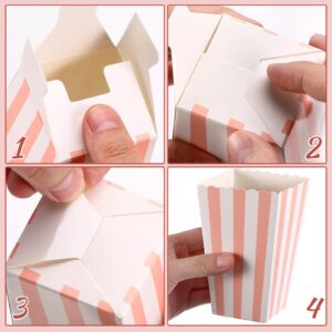 48 Pcs Pink Popcorn Boxes: Striped Paper Popcorn Bags Popcor Boxes French Fry Cups Snack Holders for Birthday Party Favor Supplies