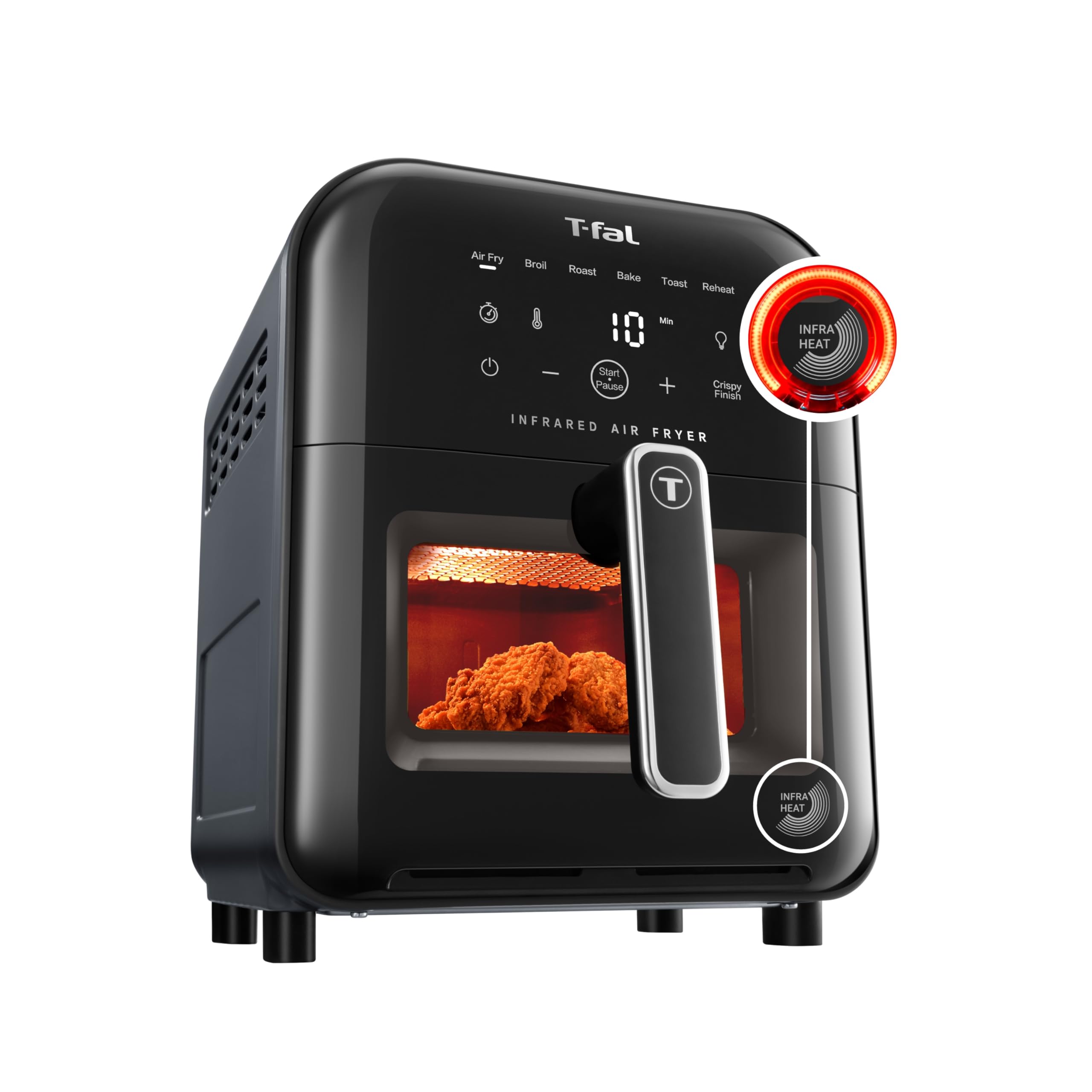 T-fal Infrared Air fryer, Premium Infra-heat Technology, 7 in 1, Extra Crispy, Fast Heat-up, 6.3 Quart, 1550W, Digital Touch screen, Black