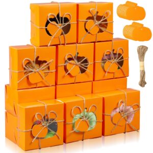 watersay 24 pcs thanksgiving treat boxes with present tags, 4 x 4 x 2.5 inch fall treat boxes with pumpkin shaped window paper gift containers for autumn party favors(orange)