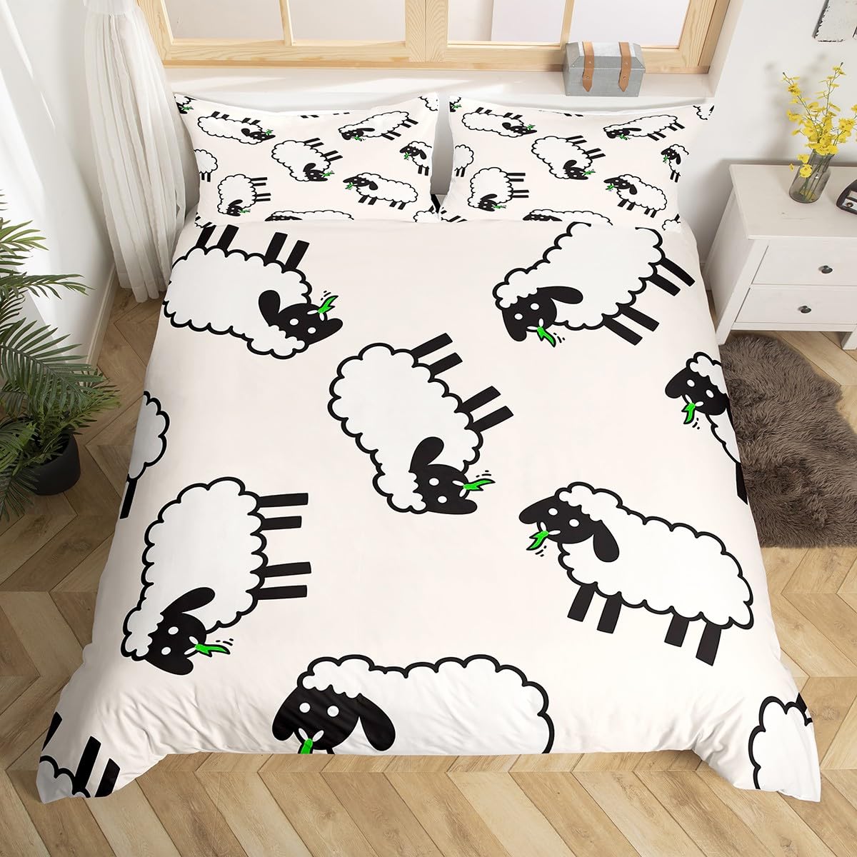 Erosebridal Cute Sheep Duvet Cover Twin Size,Funny Sheep Bedding Set for Kids Child Boys Girls,Cartoon Animals Bedspread Cover,Farm Animals Comforter Cover for Sheep Lovers Bedroom Decor,Beige