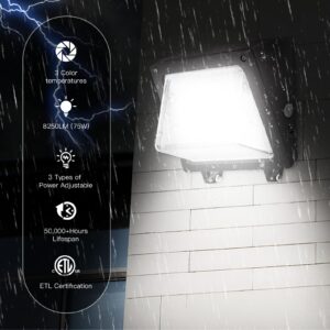 JTT LED Wall Pack Lights Outdoor with Dusk to Dawn Photocell, Selectable 75W/60W/45W, 8250LM/6600LM/4950LM, 6000K/5000K/4000K,Waterproof Flood Security Wall Pack Lighting for Garage Yard Parking Lo