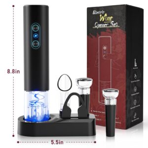 Otuseta Electric Wine Opener, Rechargeable Cordless Wine Accessories, Stainless Steel Cordless Automatic Wine Bottle Corkscrew with Vacuum Stoppers, Foil Cutter for Home Party Wedding, Bars(Black)