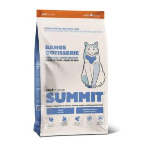 petcurean summit range rotisserie, dry cat food, chicken meal and turkey meal adult recipe with grains, 3 lb bag