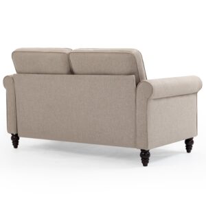 Loveseat Sofa 54" Small Couch, Mid Century Modern Linen Fabric 2-Seat Sofa Couch Love Seat for Living Room, Bedroom, Office and Small Spaces, Solid Wood Frame, Light Beige