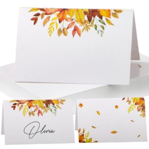 50pcs fall place cards for table setting fall leaf tented foldable name table place cards for wedding thanksgiving baby shower birthday party (fall leaf)