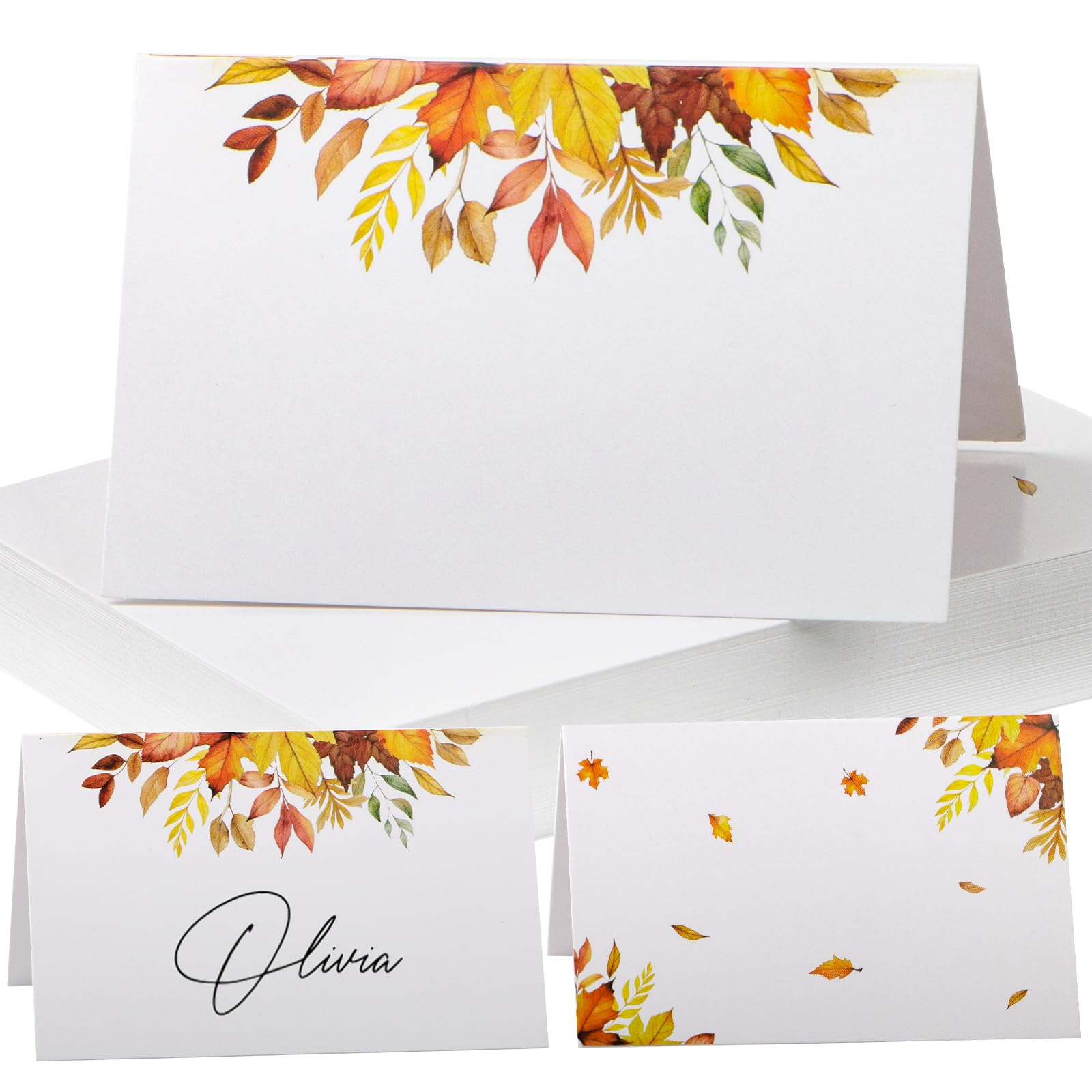 50pcs Fall Place Cards for Table Setting Fall Leaf Tented Foldable Name Table Place Cards for Wedding Thanksgiving Baby Shower Birthday Party (Fall Leaf)