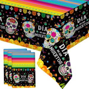 mehofond 3pcs day of the dead tablecloth dia de los muertos table cover sugar skull floral table cover mexican fiesta plastic tablecloth for halloween mexican fiesta party supplies, 54 x 108 inch