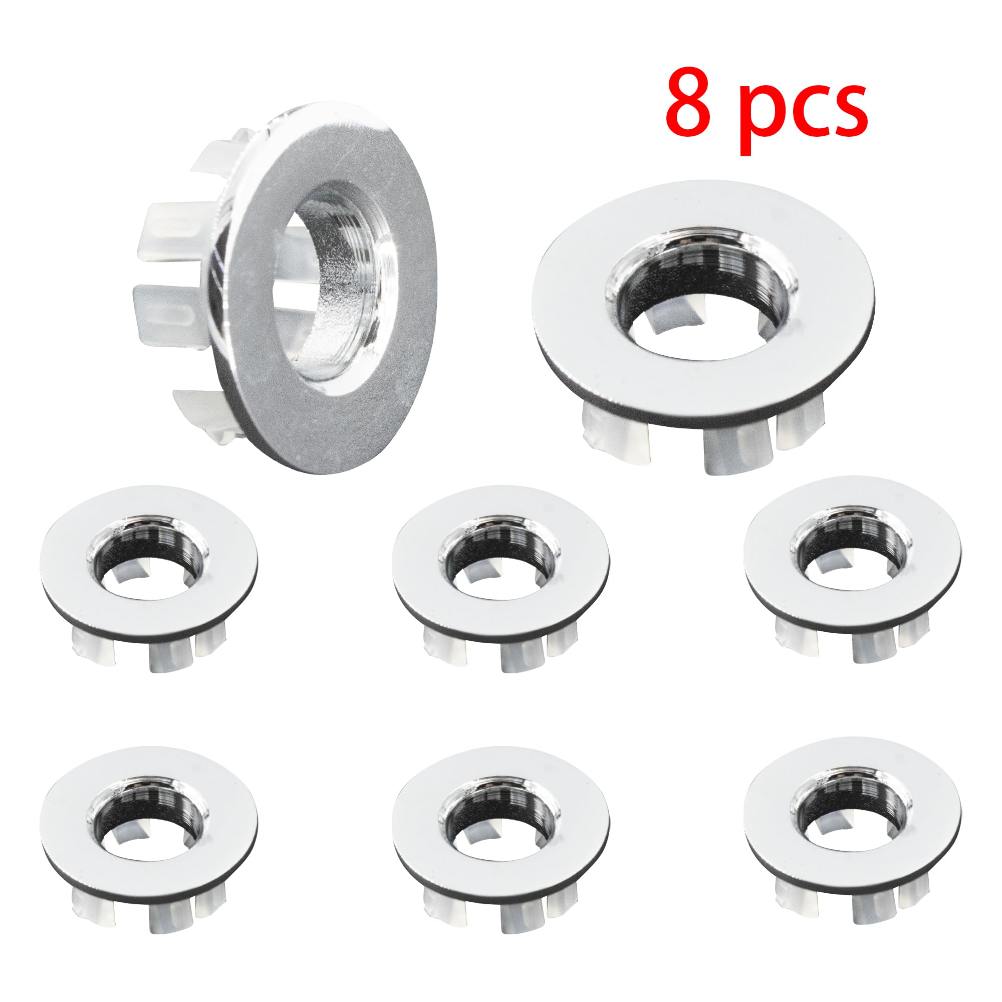 Adyoney 8pcs Silver Sink Overflow Ring, Sink Round Hole Trim Overflow Hole Insert in Round Trim Cap for 23-25mm/0.91-0.98inch Hole Diameter Replacement for Sink, Bathroom, Kitchen