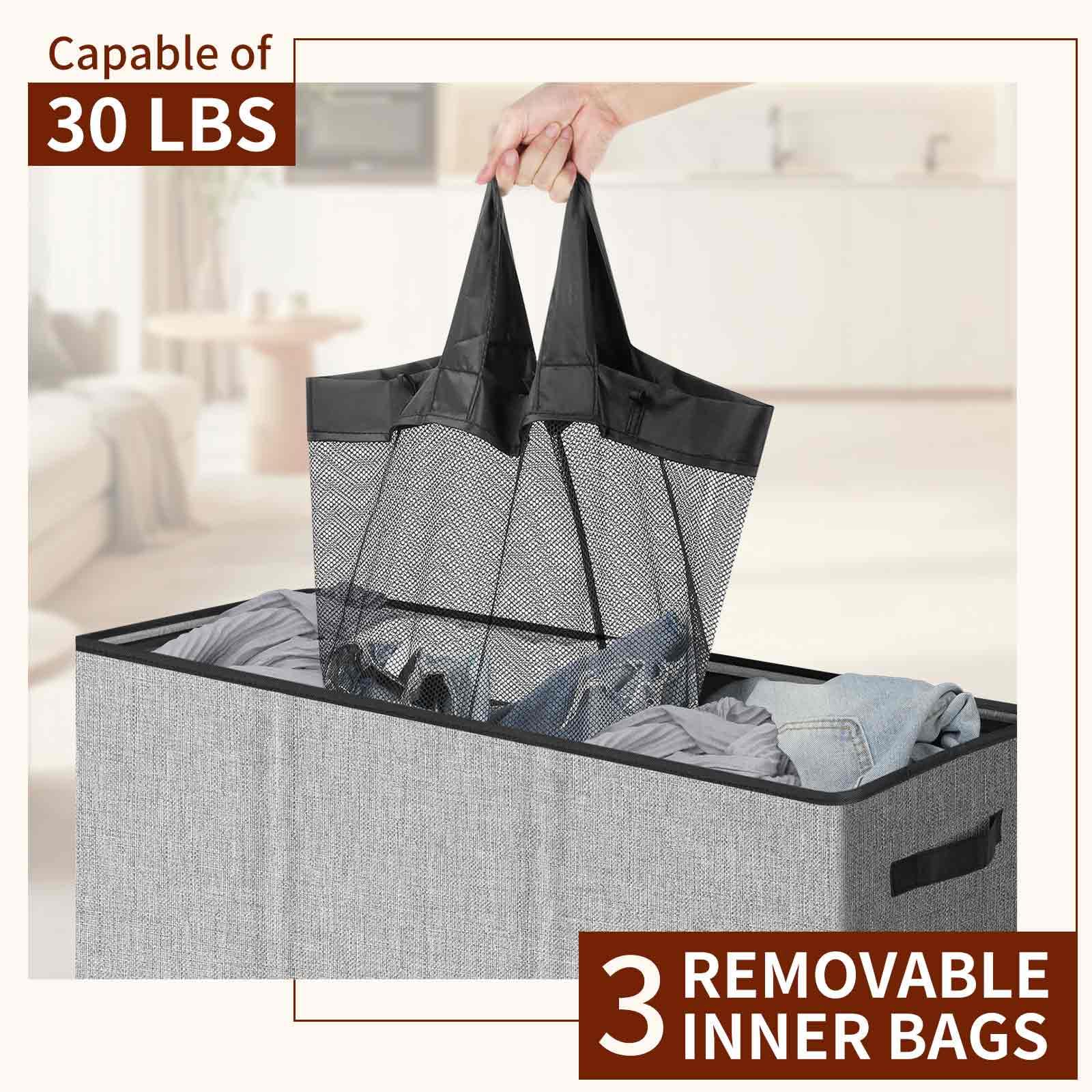 Relefree laundry hamper 3 section,180L large laundry basket for laundry sorting,Clothes Hamper with 3 Removable Bags,laundry hamper with lid, ideal for Bedroom,Bathroom,Dorm,Laundry Room,Grey