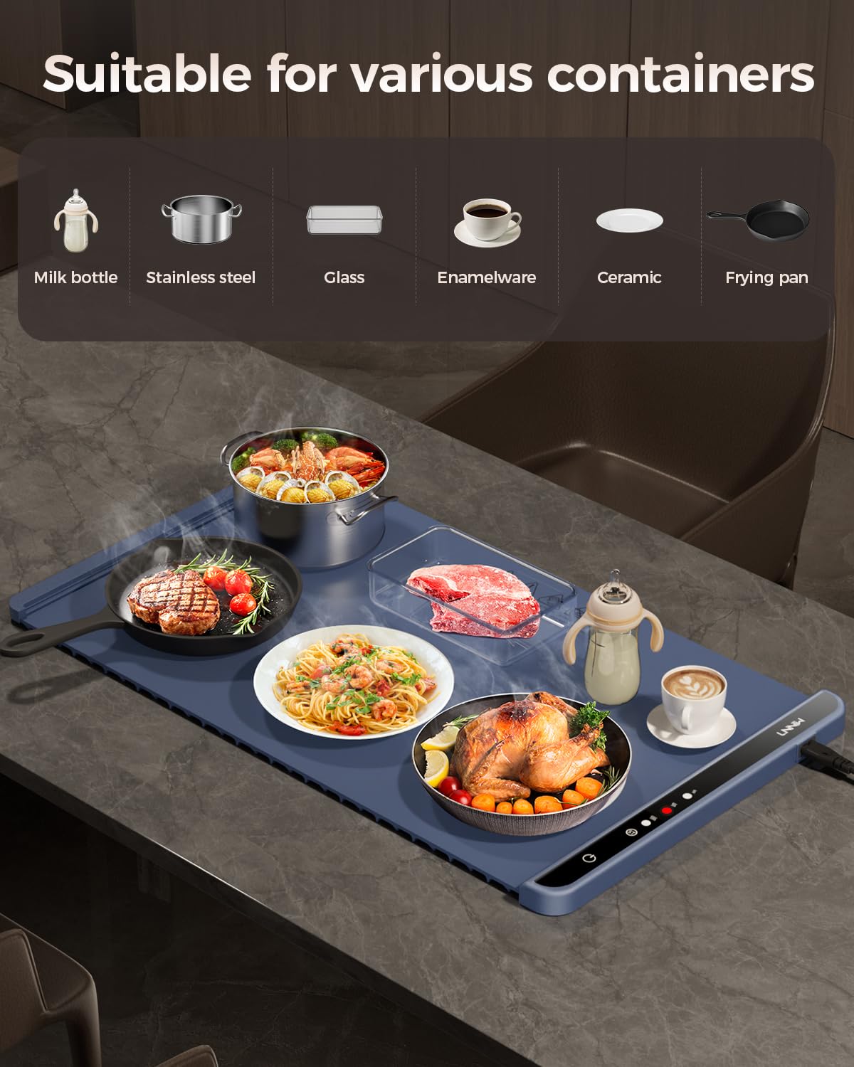 LNNIW Warming Mat for Food,Food Warming Mat,Electric Warming Tray for Buffets Party and Home Daily Use,Heating Fastly in 10s,Portable Design,Timed Function for Your Family.