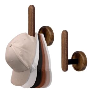 hat rack for wall hat organizer for baseball caps strong adhesive hat hooks for wall decorative hooks walnut cap holder organizer hat holder storage hanger for closet door, gift for man woman(2 pack)