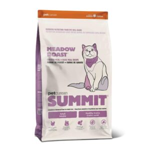 petcurean summit meadow roast, dry cat food, chicken meal and duck meal adult recipe with grains, 3 lb bag